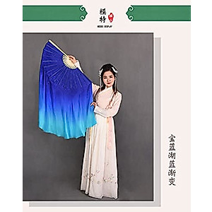 Folding Fan Double-Side Women Real Silk Fan Veil Half Circle Belly Dance Short Fans Performance Show Props Big Size Fan (Color 1 L)