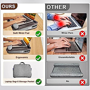 Lap Desk Laptop Bed Table: Home Office Portable Computer Lapdesk with Soft Pillow Cushion and Storage Bag - Wood Wide Writing Padded Tray for Work and Gaming on Couch - Fits up to 15.6 Inch Laptop