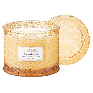LA JOLIE MUSE Pumpkin Candle, Fall Candles for Home Scented, Large 2-Wick Soy Candles, Candle Gifts for Women & Men, Luxury Jar Candles, 60 Hours Long Burning, Pumpkin Chai, 12oz