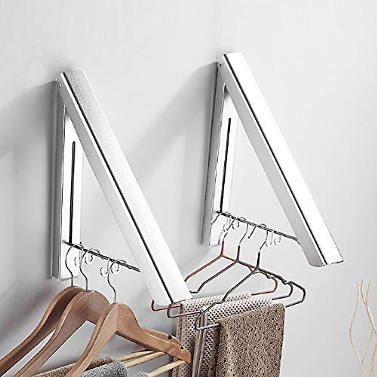 Clothes Drying Rack, 80cm Rod Wall Mounted Dual Bracket Space Aluminum Retractable Folding Drying Rack for Home(silver)