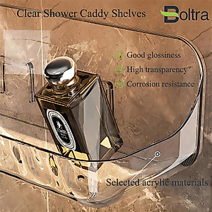 Boltra Clear Shower Caddy Shelves, 2-Pcs Acrylic Wall Mounted Shelf Bathroom Organizers and Container Without Drilling Plastic Shelf for Bathroom, Kitchen