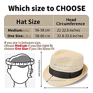 Straw Fedora Hat Short Brim Packable Roll Up Trilby Hat Classic Adjustable Panama Summer Beach Sun Hat UPF 50+ (One Size, Natural)