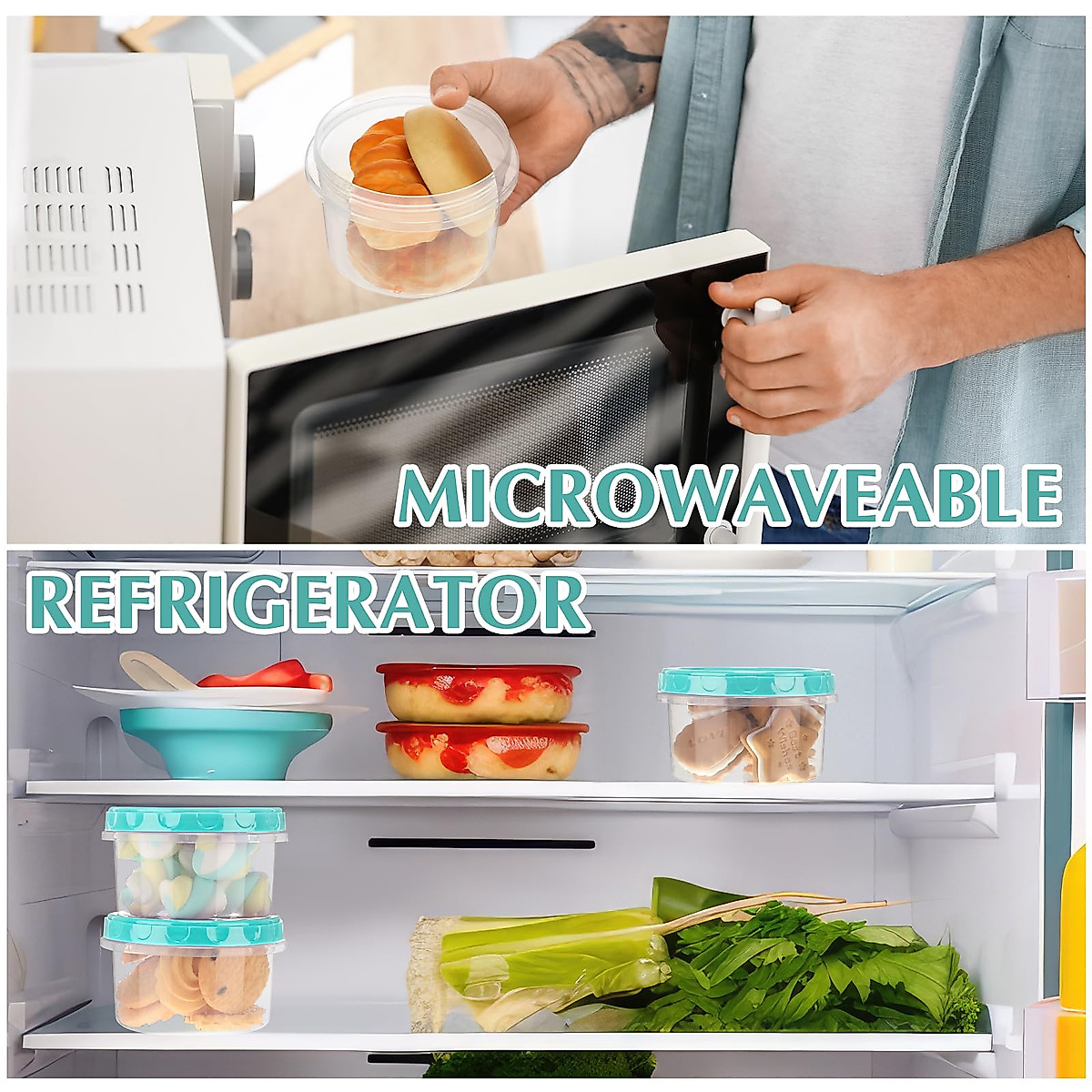 Suclain 24 Pcs 8.5 oz Meal Container Twist Cap Food Storage Containers Sturdy Plastic Snack Containers Reusable Round Freezer Containers for Food Lunch(Blue)