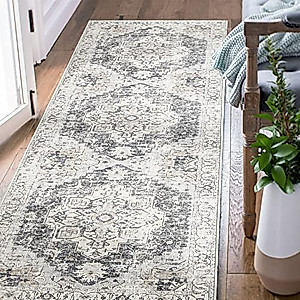 COLLACT Runner Rug 2x5 Area Rug Persian Rug Vintage Rug Indoor Floor Cover Grey Multi Print Distressed Carpet Gray Thin Rug Chenille Mat Foldable Accent Rug Kitchen Living Room Bedroom Dining Room