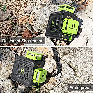 Huepar 2 x 360 Cross Line Self-leveling Laser Level, 360° Green Beam Dual Plane Leveling and Alignment Laser Tool, Li-ion Battery with Type-C Charging Port & Hard Carry Case Included - B02CG