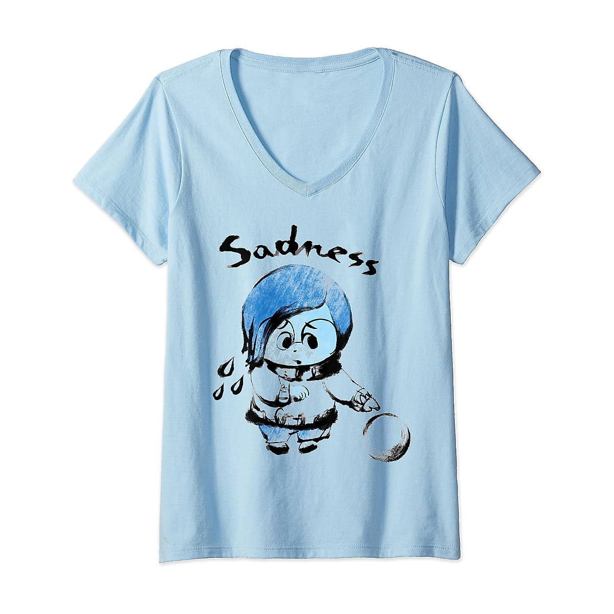 Womens Disney Pixar Inside Out Sadness Watercolor V-Neck T-Shirt