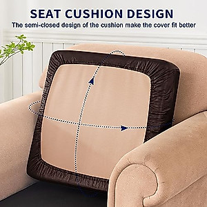 SUBRTEX Leather Waterproof Cushion Covers Breathable Sofa Seat Slipcpvers for 2-3-4 Seaters Stretch Replacement for Furniture Protector (2 Pack, Chocolate)