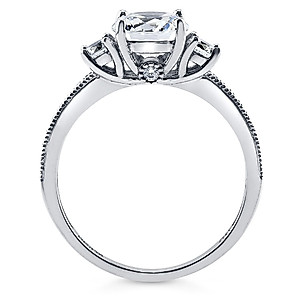 BERRICLE Sterling Silver 3-Stone Wedding Engagement Rings Round Cubic Zirconia CZ Promise Ring for Women, Rhodium Plated Size 8.5