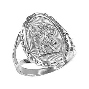 Women's 925 Sterling Silver Saint Christopher Catholic Protection Ring (Size 8)