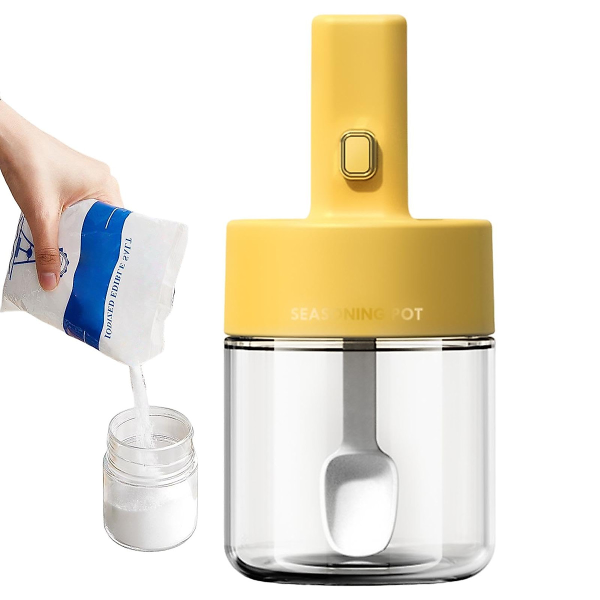 Glass Spice Jars | Airtight Seasoning Containers Equipped with Retractable Spoon & Lid | Ultimate Kitchen Essential for Sugar, Salt, & Condiments | Convenient Storage Solution