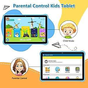 Blackview Kids Tablet Android 12 Tablet Tab A7 Kids 10.1 inch Tablets 64GB ROM 1TB Expand 6580mAh Toddler Tablet Bluetooth IPS HD+ Display Parental Control Educational Games Blue
