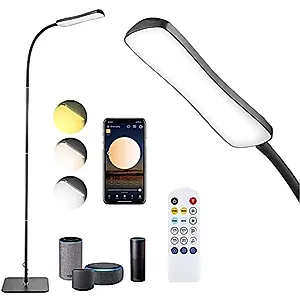 GMK Smart LED Floor Lamp, Standing Lamp Compatible with Alexa Google Home, App Remote Control 10-100% Brightness Reading Lamp Stepless Dimmer Adjustable 2700-6500K for Bedroom Living Room Office
