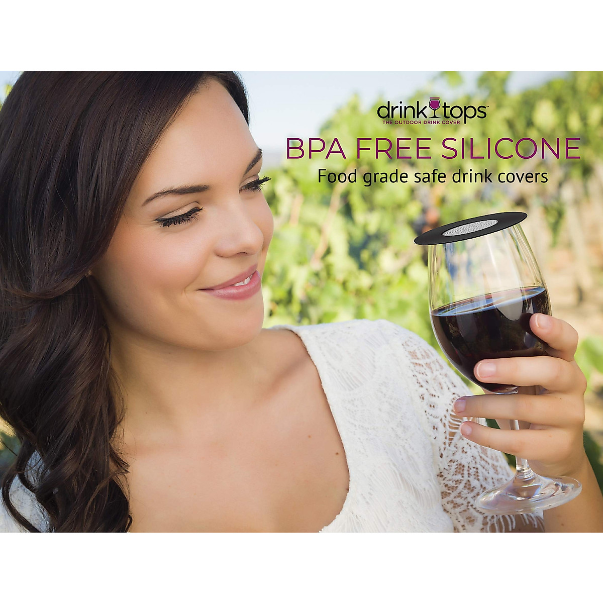 Coverware Drink Tops Ventilated Silicone Wine Glass Covers - Weighted Cover with Screen Allows Wine to Breathe - Outdoor Wine Glass Covers to Keep Particles Out - BPA Free - 4 Pack