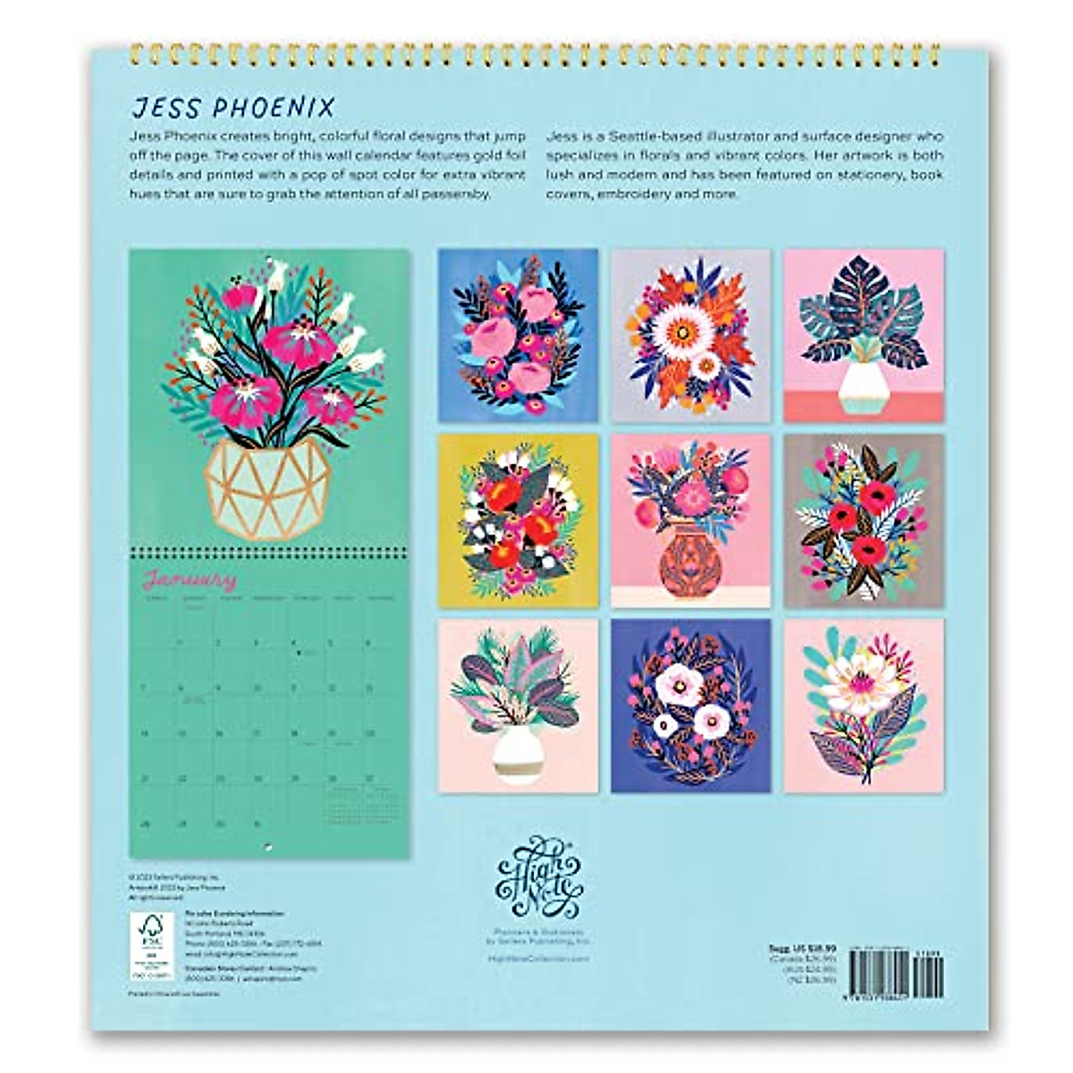 High Note 2024 Monthly Wall Calendar Planner by Jess Phoenix, 16-Month: September 2023 - December 2024, 11" x 12"
