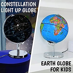 USA Toyz Illuminated Globe of the World with Stand - 3in1 World Globe, Constellation Globe Night Light, and Globe Lamp with Built-In LED, Easy to Read Texts, and Non-Tip Base, 13.5 Inch Tall
