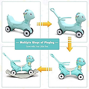Costzon 4 in 1 Baby Rocking Horse, Ride on Push Car, Push and Ride Racer w/Music, Safety Bar, Parental Handle, Cushion, Kids Sliding Cart Rocker for 3–5 Year Old, Toddler Boys & Girls Gift Toy, Green