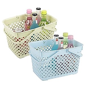 Anyoifax 2 Pack Portable Shower Caddy Tote, Plastic Storage Basket with Handle Bath Organizer Bin for Bathroom, Pantry, Kitchen, College Dorm, Set of 2, Blue & Green