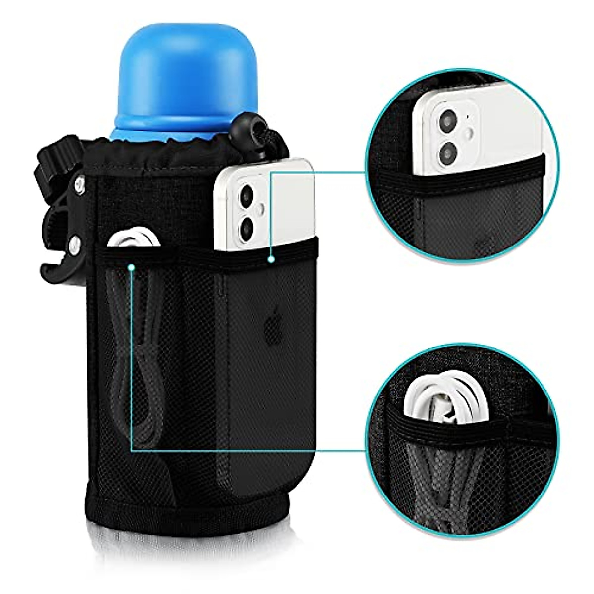 Accmor Universal Cup Holder with Phone Holder,Insulated Cooler Cup Holder for Stroller, Bike, Motorcycle,Wheelchair, Walker, ATV, Scooter, Marine Boat,Golf Cart,Black