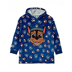 Paw Patrol Boys Wearable Hooded Blanket | Kids Blue Chase the Police Dog All Over Print Fleece Hoodie | Pullover Loungewear