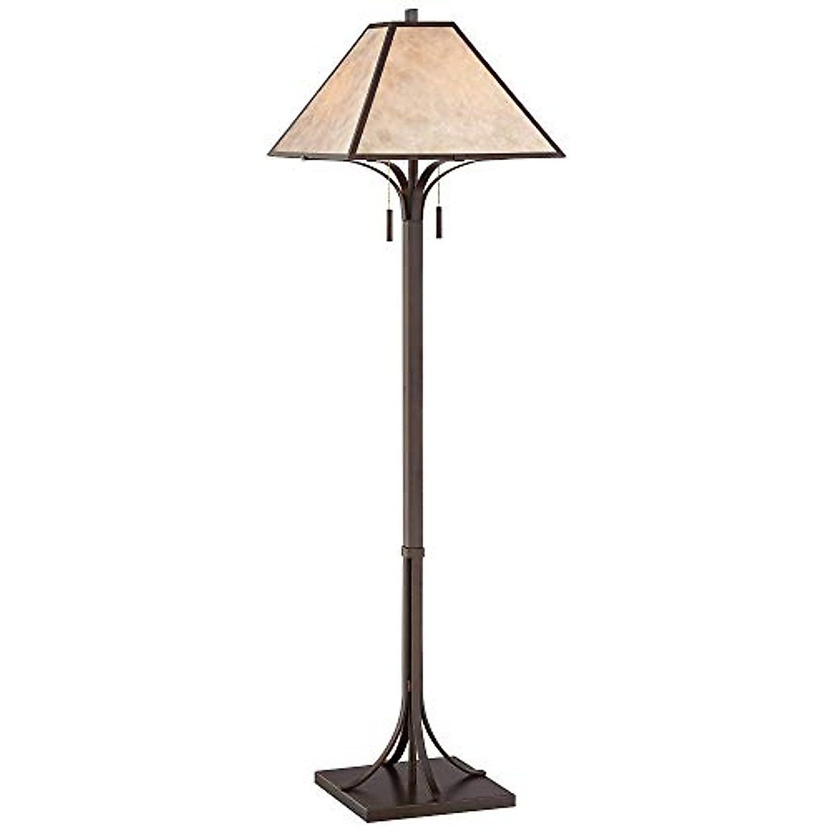 Franklin Iron Works Duarte Mission Rustic Farmhouse Style Standing Floor Lamp 61.75" Tall Oil Rubbed Bronze Metal Tapering Square Light Mica Shade Decor for Living Room Reading House Bedroom Home