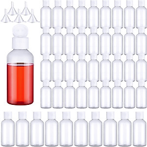 100 Pack 2 oz Travel Bottles Plastic Bottles with Lids Travel Size Cover Cap Plastic Travel Size Bottles Refillable Dispensing Bottles with 5 Funnels Liquid Lotion for Travel(Clear)