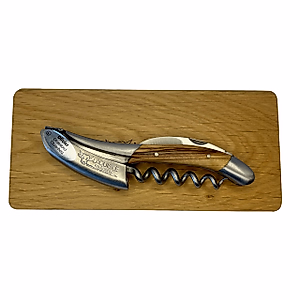 Laguiole En Aubrac Sommelier Waiter's Corkscrew, Olivewood Handle, Wine Opener With Foil Cutter & Bottle Opener, Brushed Bolster