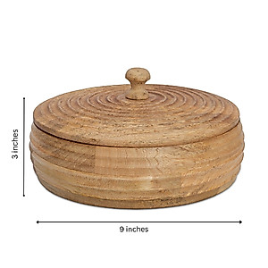 Indian Kitchen Roti Holder Box Pancake Keeper Serveware Hot Pot Casserole Dish With Lid Home Kitchen Dining Decor, Natural Brown, 9 x 3 Inches
