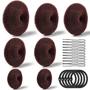 TsMADDTs Hair Bun Maker, 7PCS Dount Bun Maker for Long Hair Ring Style, 5PCS Elastic Bands and 20PCS U Shaped Pins Dark Brown for Ballet Styling