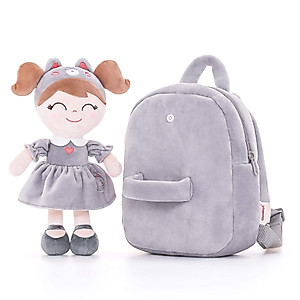 Gloveleya Cat Backpack Toddler Backpack Soft Plush Backpack with Plush Doll Gray