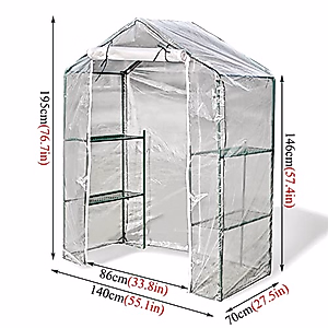 YUZES Indoor Outdoor Portable Plastic Walk-in Greenhouse Kit,with Zippered Door and Sturdy Metal Shelves,Garden Plants That Need Frost Protection,for Backyard Garden in Winter