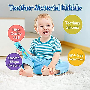 Baby Teething Toys, 2Pack Teething Toys for Babies 6-12 Months 0-6 Months, Baby Toys 6 to 12 Months, Remote Control Teething Toys, Newborn Baby Teether, Infant Toys for Baby Boy Girl Toys (Gray+Blue)