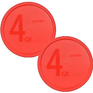Pyrex 326-PC Red 4 Quart Round Plastic Storage Lid, Made in USA - 2 Pack