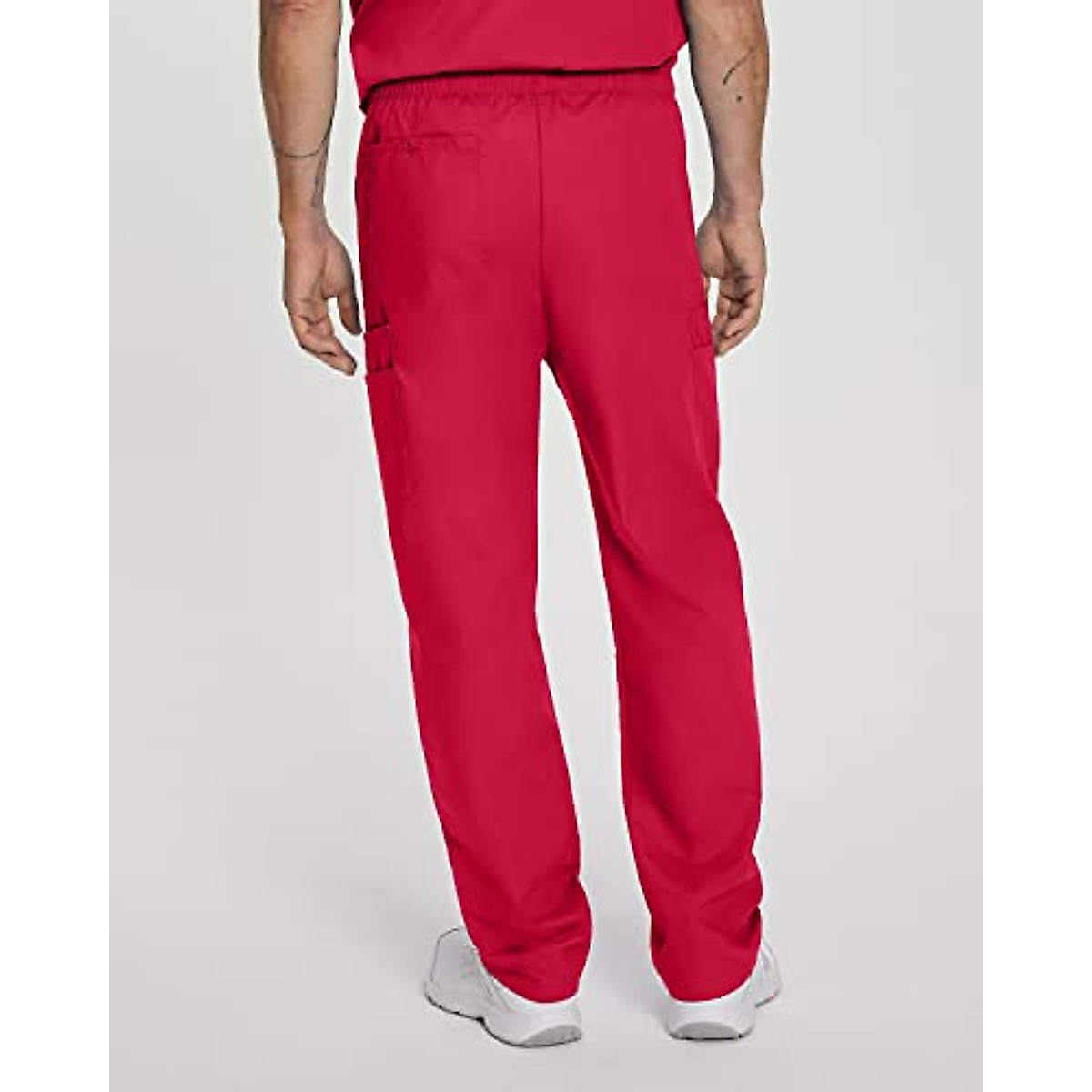 Landau Essentials Relaxed Fit 7-Pocket Elastic Cargo Scrub Pants for Men 8555 True Red