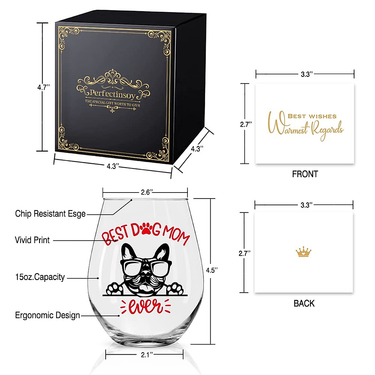 Perfectinsoy Dog Mom Ever Wine Glass with Gift Box, Cute French Bulldog Themed, Dog Lover Gifts for Her, Dog Moms, Grandma, Wife, Sister, Wine Glass Gift for Dog Lovers