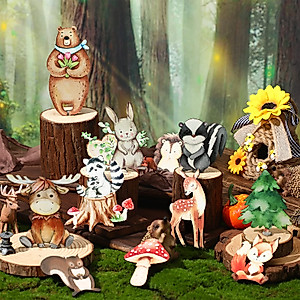 12 Pcs Wooden Animal Cutout Shapes Forest Painted Woodland Baby Shower Decorations Animals Wood Table Centerpieces Woodland Creature Decor for Nursery Craft Party Supplies Birthday Favors Cake Decor