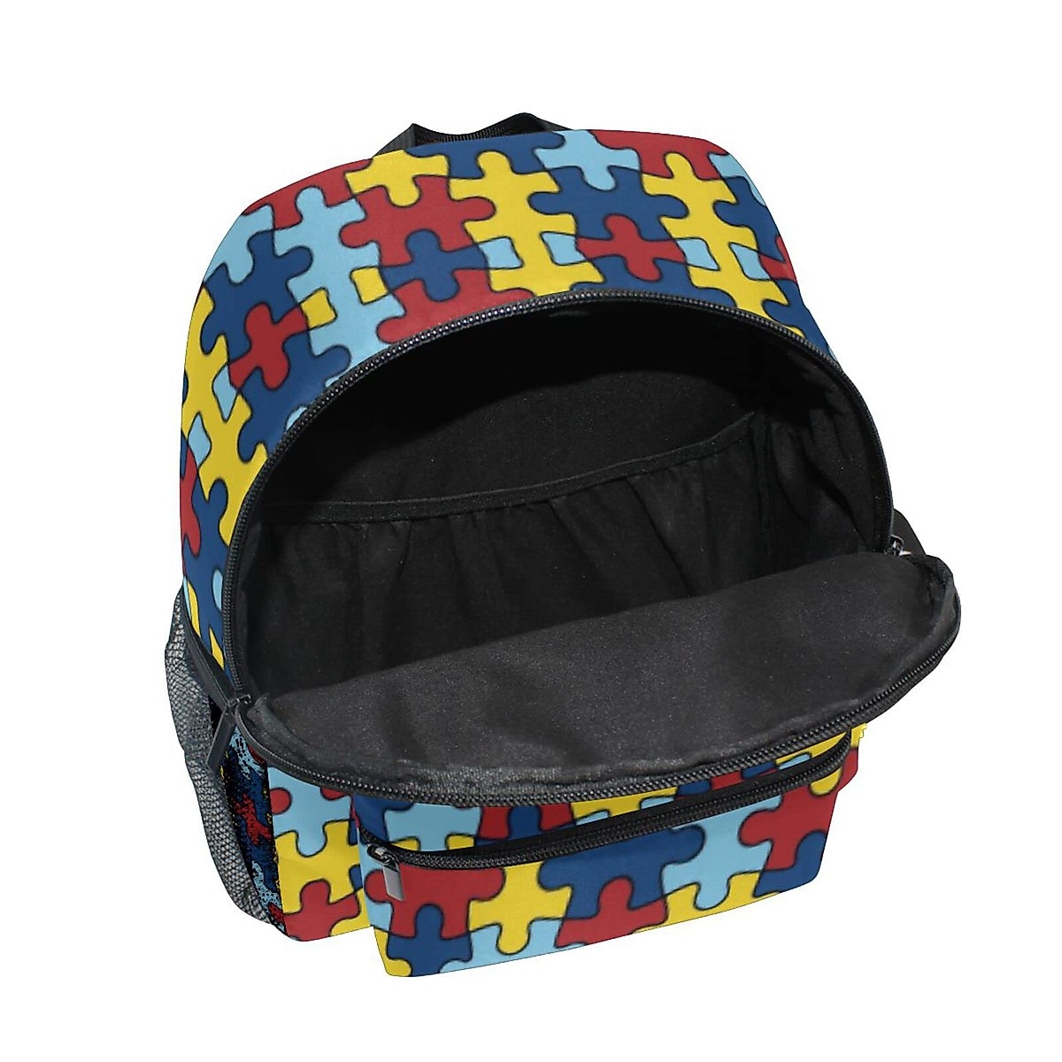 soderhamn Colorful Autism Puzzle Pieces Kids Backpack for Boys Girls Toddler Backpack with Chest Strap and Whistle Light Schoolbag M（12.6" tall）