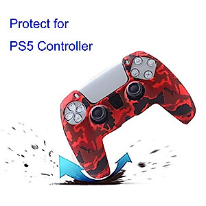 PS5 Controller Grips-Hikfly Silicone Cover for PS5 DualSense Controller Skin,Non-Slip Cover for Playstation 5 Controller- 1 x Skin with 8 x Thumb Grip Caps(Red)