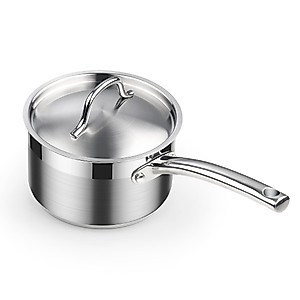 Cooks Standard Saucepan with Lid 18/10 Stainless Steel, 2-Quart Professional Sauce pot Mini Milk Pan, Oven Safe 500℉, Compatible with All Stovetops