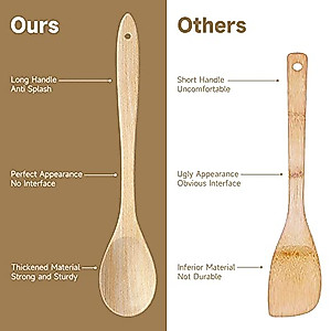 Mooues 6 Piece Wooden Spoons for Cooking Set Bamboo Kitchen Utensils Set Smooth Surface Non-Stick Cooking Utensils Set Comfortable Grip Wooden Utensils for Cooking, Housewarming Holiday Gift