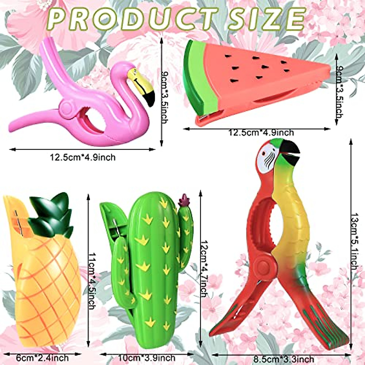 10 Pieces Beach Towel Clips Chair Holders Portable Towel Holders Flamingo Cactus Watermelon Parrot Clothes Pins in Fun Bright Colors for Holiday Beach Lounge Chairs Patio Pool Clothes Quilt Blanket