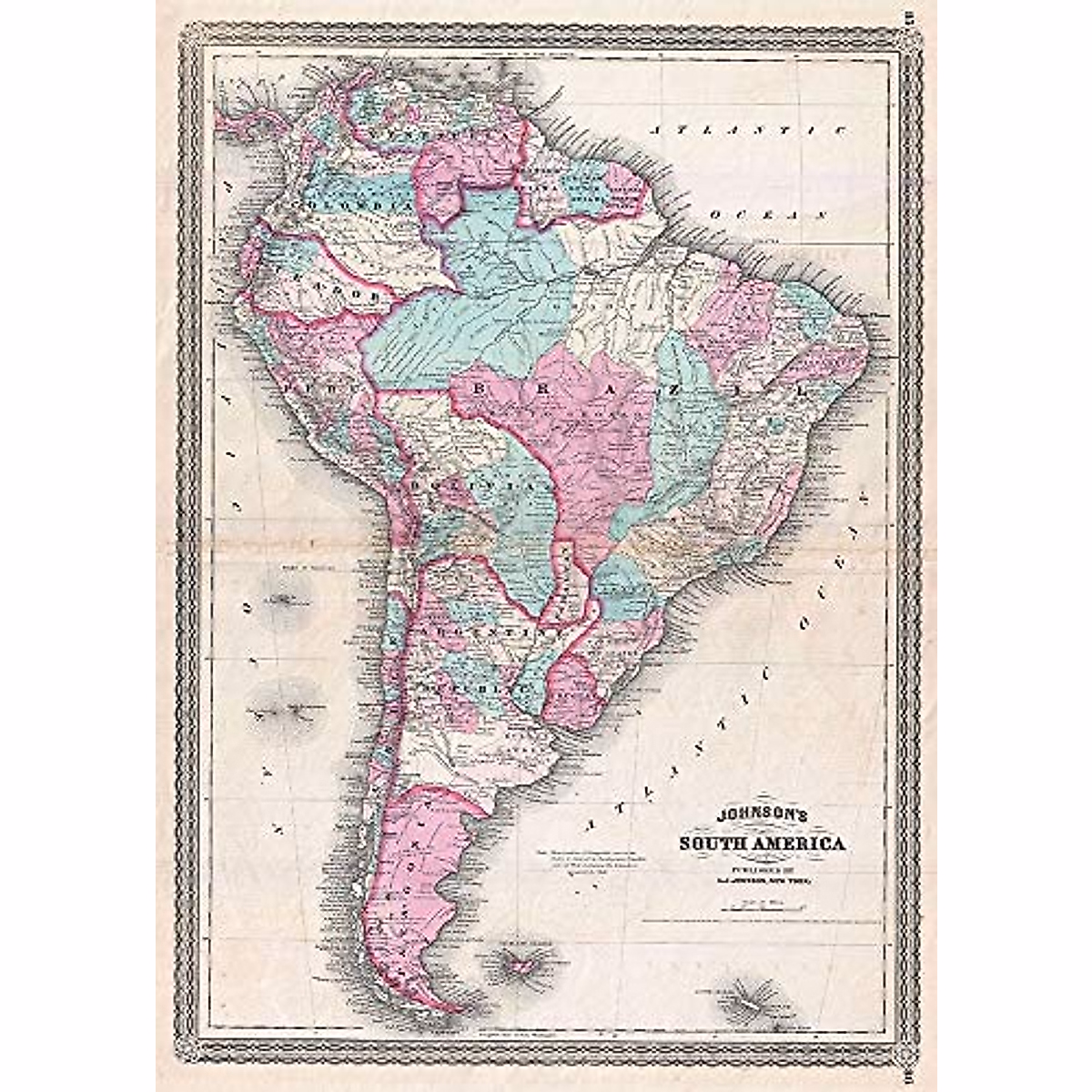Posterazzi PDXFAS2060SMALL 1870 Map_of_South_America Johnson Poster Print, 18 x 24, Multicolor