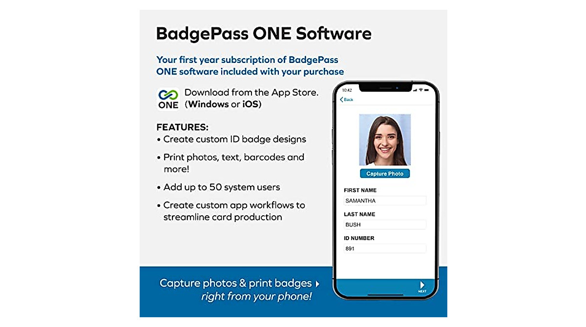 BadgePass ConnectLITE ID Card Printer Bundle - Everything Included