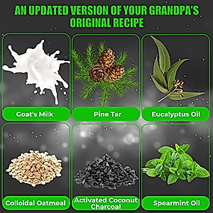 All Natural Pine Tar Soap Bar 4oz – Cleansing Anti Acne Eczema Psoriasis Itch Relief Pine Tar Face & Body Wash Cleanser – Pure Goat’s Milk Soap with Oatmeal, Charcoal, Essential Oils Made in USA