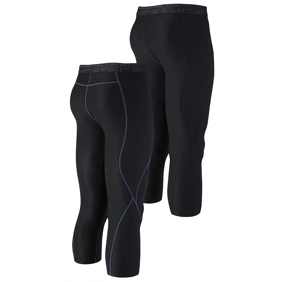 DEVOPS 2 Pack Men's 3/4 Compression Pants Athletic Leggings (Medium, Black/Black)