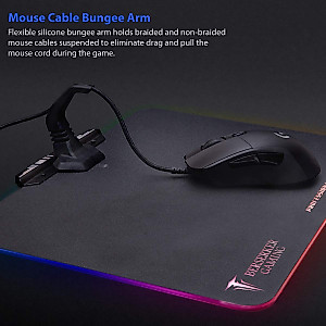 Large RGB LED Gaming Mouse Pad Hard Micro Texture Surface -7 Light Up Modes - Mouse Bungee Cable Manager Holder Attachment - PC; Mac; Linux
