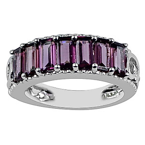 Carillon Stunning Rhodolite Garnet Baguette Shape 6x3MM Natural Earth Mined Gemstone 925 Sterling Silver Ring Wedding Jewelry for Women & Men