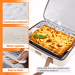 Lifewit Expandable Insulated Casserole Carrier for Hot or Cold Food, Double Decker Food Bag Lasagna Holder Carry Tote for Potluck Parties/Picnic/Cookouts, Fits 9"x13" Baking Dish, Cream