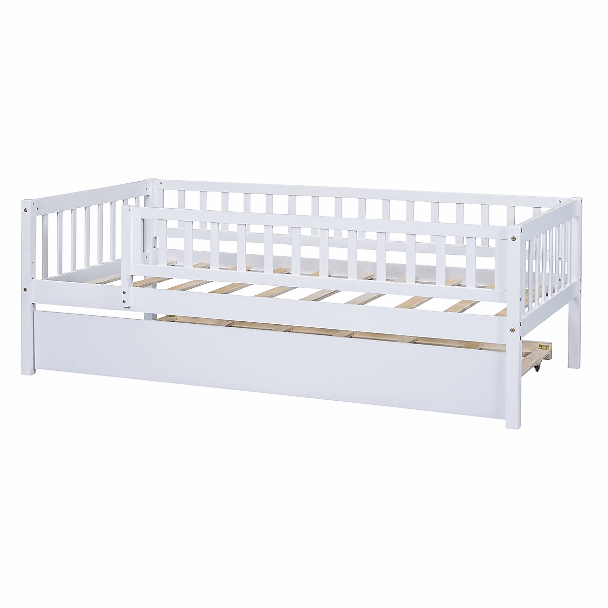 Harper & Bright Designs Twin Size Daybed with Trundle, Wood Kids Twin Platform Bed Frame with Rails, No Box Spring Needed, Easy Assembly (White)