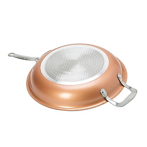 Kitchen Details Frying Pan with Helper Handle | Dimensions: 12" Round | Non-Stick | Heat Resistant | Great for All Stove Tops| Copper