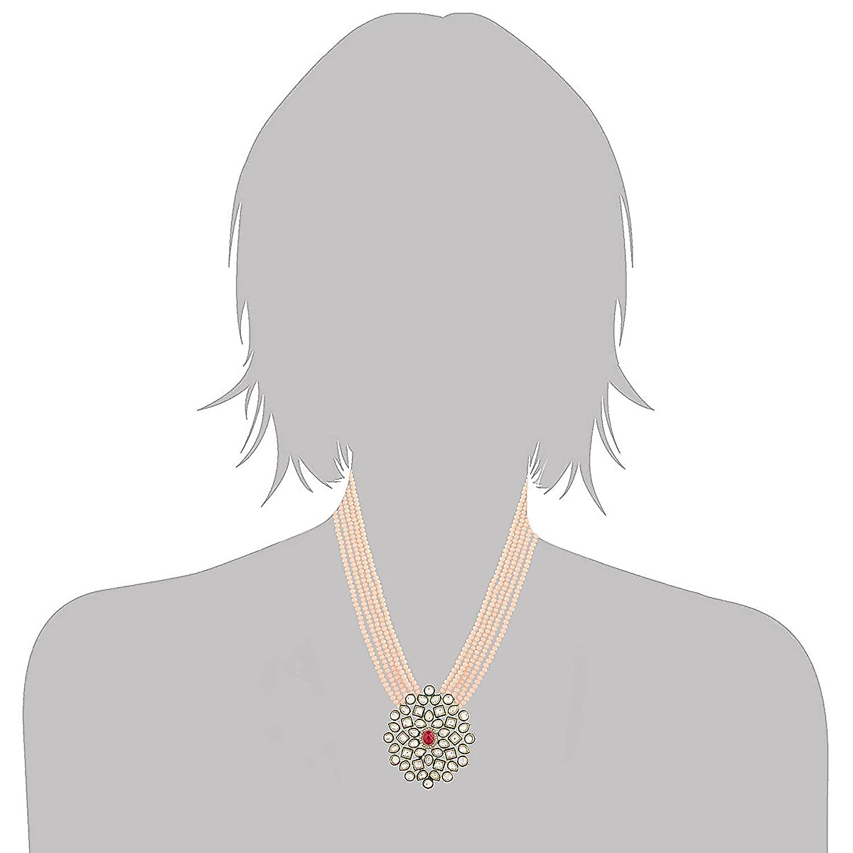 JewarHaat Indian Bollywood Gold-Plated Pearls Studded & Beaded Long Jewellery Set For Women (Kundan Inspired, Peach)